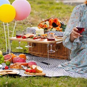 Wicker Picnic Basket for 4, 4 Person Picnic Kit, Willow Hamper Service Gift Set with Blanket Portable Bamboo Wine Snack Table for Camping and Outdoor Party