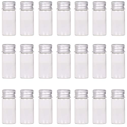 MaxMau 24 Sets 10ml Glass Vials Small Bottles Mini Tiny Jars with Aluminum Screw Caps Sealed Top Metal Lids Cover Clear Message Sample Bottle Storing Beads Wedding Favors Decorations DIY Crafts