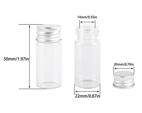 MaxMau 24 Sets 10ml Glass Vials Small Bottles Mini Tiny Jars with Aluminum Screw Caps Sealed Top Metal Lids Cover Clear Message Sample Bottle Storing Beads Wedding Favors Decorations DIY Crafts