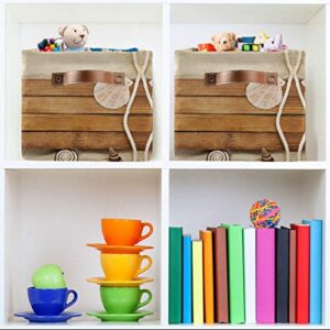 Storage Basket Wooden Beach Seashell Starfish Rectangle Foldable with Leather Handle Nursery Storage Bins Boxes Cube Organizer for Children Toys Books Clothes Home Bedroom