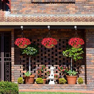 Homsunny Artificial Hanging Flowers in Basket, Silk Flower with 12 inch Flowerpot Centerpieces,Fake Hanging Plants in Coconut Lining Hanging Baskets for Outdoors Indoors Courtyard Decor (Rose red)