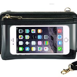 PUFER Clear Cell Phone Purse Wallet with Touchscreen Window Small Crossbody Bags for Women Wristlet Travel Black