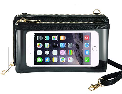 PUFER Clear Cell Phone Purse Wallet with Touchscreen Window Small Crossbody Bags for Women Wristlet Travel Black