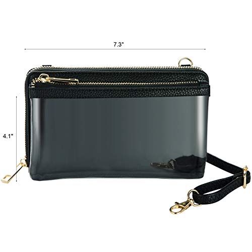 PUFER Clear Cell Phone Purse Wallet with Touchscreen Window Small Crossbody Bags for Women Wristlet Travel Black