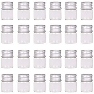 maxmau mini glass bottles with screw caps 5ml 24 sets aluminum top metal lids 5 milliliter tiny vials small jars diy storage art craft decor