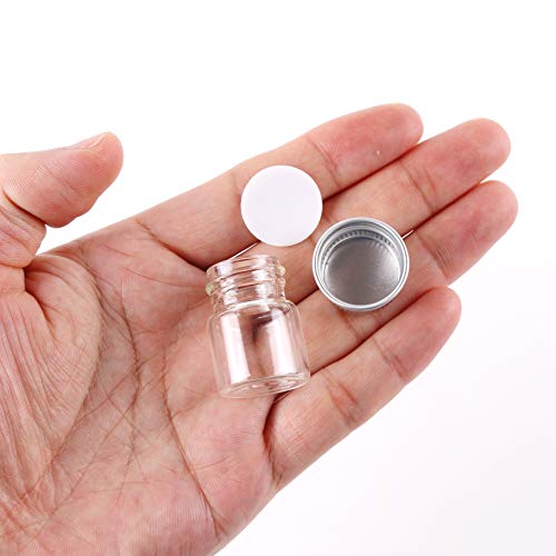 MaxMau Mini Glass Bottles with Screw Caps 5ml 24 Sets Aluminum Top Metal Lids 5 Milliliter Tiny Vials Small Jars DIY Storage Art Craft Decor