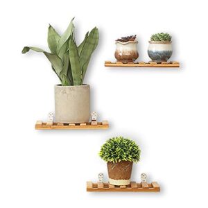 qumeney 3pcs wooden floating wall shelf, timber block floating shelf, wall mounted shelf hanging storage organizer for living room bathroom kitchen