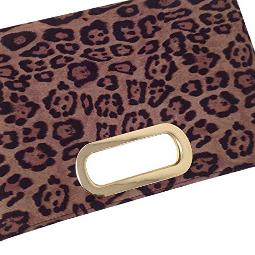 JNB Faux Suede Top Handle Leopard Clutch, Taupe