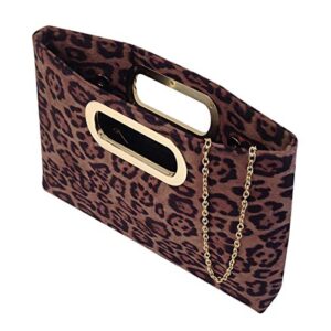 JNB Faux Suede Top Handle Leopard Clutch, Taupe