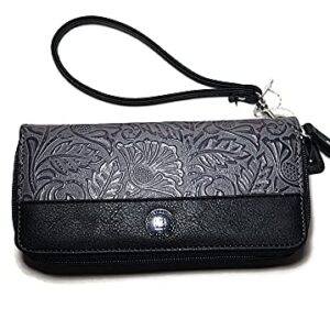 Stone Mountain Tooled Embossed SLG Wristlet Wallet, Black Gray