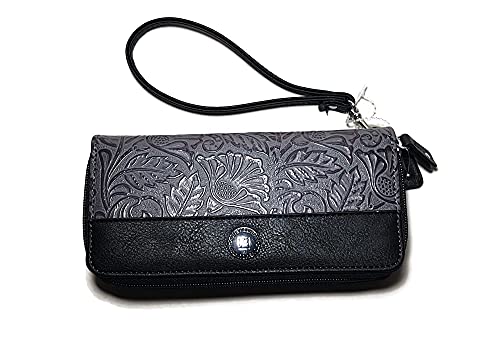 Stone Mountain Tooled Embossed SLG Wristlet Wallet, Black Gray