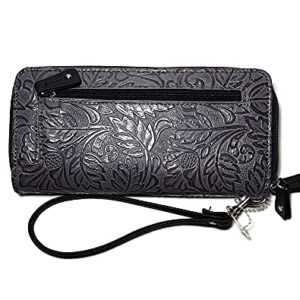 Stone Mountain Tooled Embossed SLG Wristlet Wallet, Black Gray