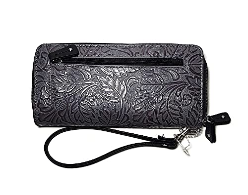 Stone Mountain Tooled Embossed SLG Wristlet Wallet, Black Gray