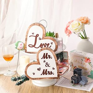 Valentine's Day Wooden Table Decoration Mr and Mrs Sign Rustic Wood Love Sign Romantic Mr and Mrs Table Centerpiece Heart Wedding Table Decoration for Home Anniversary Party (Fresh Style)