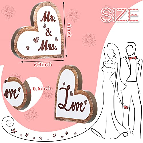 Valentine's Day Wooden Table Decoration Mr and Mrs Sign Rustic Wood Love Sign Romantic Mr and Mrs Table Centerpiece Heart Wedding Table Decoration for Home Anniversary Party (Fresh Style)