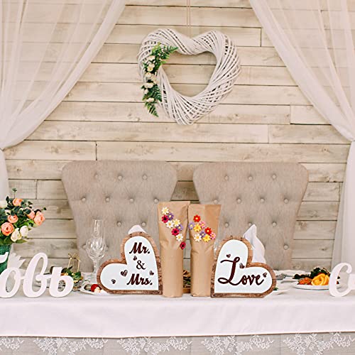 Valentine's Day Wooden Table Decoration Mr and Mrs Sign Rustic Wood Love Sign Romantic Mr and Mrs Table Centerpiece Heart Wedding Table Decoration for Home Anniversary Party (Fresh Style)