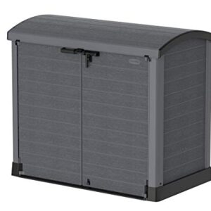 Duramax Cedargrain StoreAway 1200L Plastic Garden Storage Shed / Arc Lid - Outdoor Storage Bike Shed – Durable & Strong Construction– Ideal for Tools, Bikes, BBQs & 2X 240L Bins, 145x85x125 cm, Grey