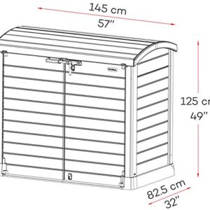 Duramax Cedargrain StoreAway 1200L Plastic Garden Storage Shed / Arc Lid - Outdoor Storage Bike Shed – Durable & Strong Construction– Ideal for Tools, Bikes, BBQs & 2X 240L Bins, 145x85x125 cm, Grey