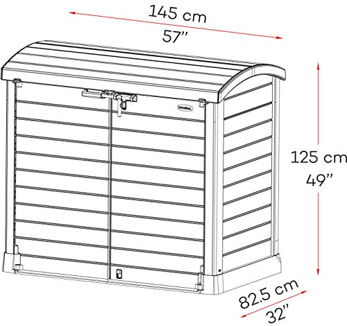 Duramax Cedargrain StoreAway 1200L Plastic Garden Storage Shed / Arc Lid - Outdoor Storage Bike Shed – Durable & Strong Construction– Ideal for Tools, Bikes, BBQs & 2X 240L Bins, 145x85x125 cm, Grey