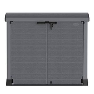 Duramax Cedargrain StoreAway 1200L Plastic Garden Storage Shed / Arc Lid - Outdoor Storage Bike Shed – Durable & Strong Construction– Ideal for Tools, Bikes, BBQs & 2X 240L Bins, 145x85x125 cm, Grey