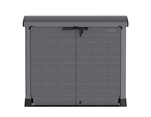 Duramax Cedargrain StoreAway 1200L Plastic Garden Storage Shed / Arc Lid - Outdoor Storage Bike Shed – Durable & Strong Construction– Ideal for Tools, Bikes, BBQs & 2X 240L Bins, 145x85x125 cm, Grey