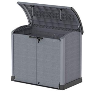 Duramax Cedargrain StoreAway 1200L Plastic Garden Storage Shed / Arc Lid - Outdoor Storage Bike Shed – Durable & Strong Construction– Ideal for Tools, Bikes, BBQs & 2X 240L Bins, 145x85x125 cm, Grey