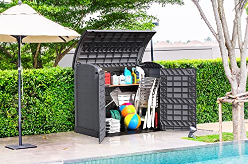 Duramax Cedargrain StoreAway 1200L Plastic Garden Storage Shed / Arc Lid - Outdoor Storage Bike Shed – Durable & Strong Construction– Ideal for Tools, Bikes, BBQs & 2X 240L Bins, 145x85x125 cm, Grey