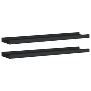 vidaxl 2x picture frame ledge shelves edge frame shelf floating wall shelf hanging cd rack board bedroom living room office black 23.6″ mdf