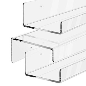 Jansburg Floating Shelves 15 inch Acrylic Wall Ledge Shelves Clear 4 Pack Invisible Display Bookshelf, 5MM Thick Premium Wall Mounted Shelf Bathroom Display Organizer