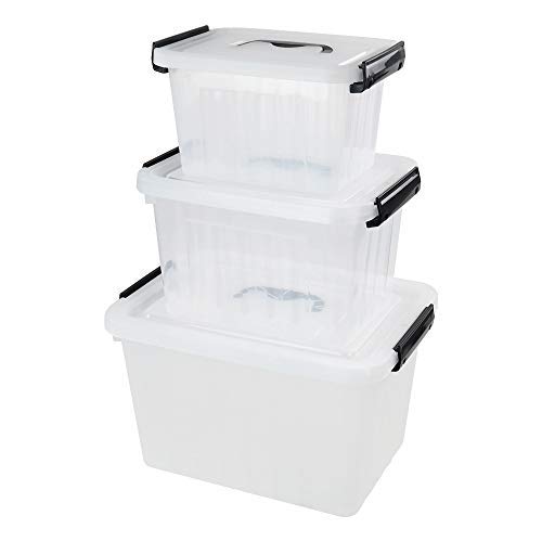 Farmoon Clear Storage Bin, Plastic Stackable Box/Container with Lid and Black Handle, 3 Packs