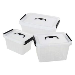 Farmoon Clear Storage Bin, Plastic Stackable Box/Container with Lid and Black Handle, 3 Packs