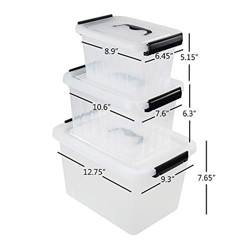 Farmoon Clear Storage Bin, Plastic Stackable Box/Container with Lid and Black Handle, 3 Packs