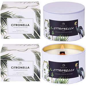 chloefu lan citronella candles outdoor and indoor 12.4 oz large scented candles with pure lemongrass essential oil and natural soy wax for garden patio yard home balcony, wood wicked candles 2 pack