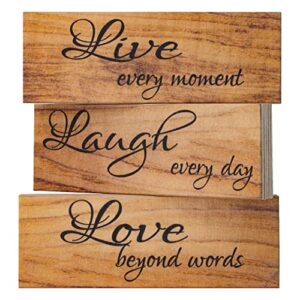 jennygems live laugh love wooden sign set, everyday farmhouse tiered tray decor blocks, warm brown, made in usa