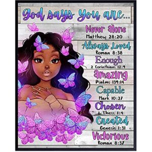 Black Girl Wall Art & Decor - African American Women Woman Teen Picture Poster Print - Cute Positive Affirmations - Inspirational Motivational Religious Gifts- Bedroom Living Room Home Office Bathroom