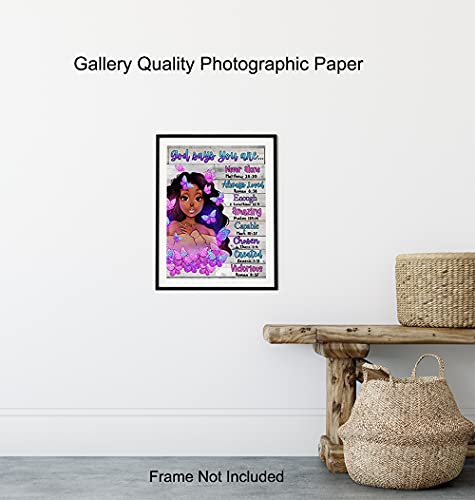 Black Girl Wall Art & Decor - African American Women Woman Teen Picture Poster Print - Cute Positive Affirmations - Inspirational Motivational Religious Gifts- Bedroom Living Room Home Office Bathroom