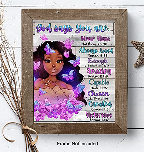 Black Girl Wall Art & Decor - African American Women Woman Teen Picture Poster Print - Cute Positive Affirmations - Inspirational Motivational Religious Gifts- Bedroom Living Room Home Office Bathroom