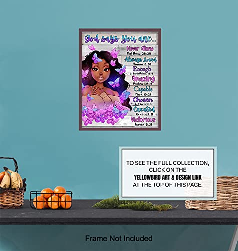 Black Girl Wall Art & Decor - African American Women Woman Teen Picture Poster Print - Cute Positive Affirmations - Inspirational Motivational Religious Gifts- Bedroom Living Room Home Office Bathroom