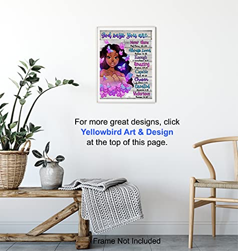 Black Girl Wall Art & Decor - African American Women Woman Teen Picture Poster Print - Cute Positive Affirmations - Inspirational Motivational Religious Gifts- Bedroom Living Room Home Office Bathroom