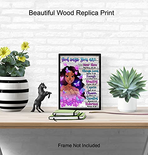 Black Girl Wall Art & Decor - African American Women Woman Teen Picture Poster Print - Cute Positive Affirmations - Inspirational Motivational Religious Gifts- Bedroom Living Room Home Office Bathroom