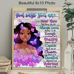 Black Girl Wall Art & Decor - African American Women Woman Teen Picture Poster Print - Cute Positive Affirmations - Inspirational Motivational Religious Gifts- Bedroom Living Room Home Office Bathroom