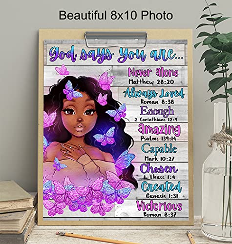 Black Girl Wall Art & Decor - African American Women Woman Teen Picture Poster Print - Cute Positive Affirmations - Inspirational Motivational Religious Gifts- Bedroom Living Room Home Office Bathroom