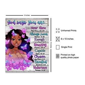 Black Girl Wall Art & Decor - African American Women Woman Teen Picture Poster Print - Cute Positive Affirmations - Inspirational Motivational Religious Gifts- Bedroom Living Room Home Office Bathroom