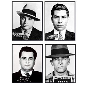 mafia mobsters – mugshot poster set – 8×10 vintage gangster wiseguy photos of the mob for bedroom, living room – cool gift for men, boys, teens – organized crime photographs – unframed wall art decor