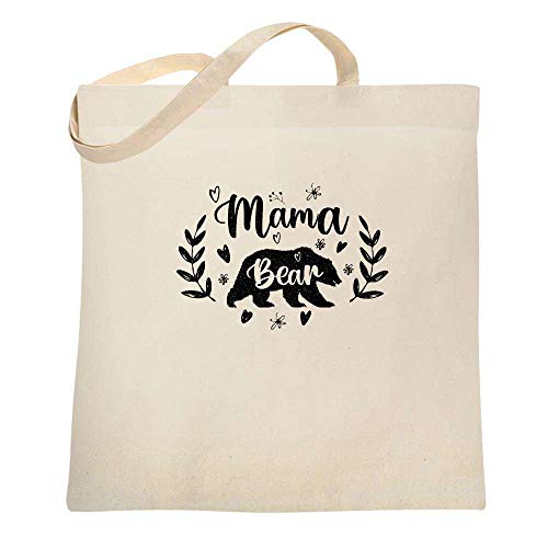 Mama Bear Mom Mothers Day Cute Funny Natural 15x15 inches Large Canvas Tote Bag Women