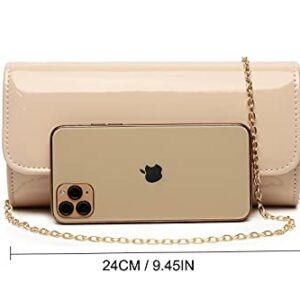 FIVE FLOWER Patent Leather Envelope Clutch Purse Shiny Candy Foldover Clutch Evening Bag for Women (Nude-2)