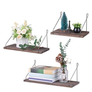 mitime floating shelves set of 3 rustic solid wood floating shelf wall storage shelves for living room, bedroom, bathroom, kitchen laundry, office (retro color l+m+s)