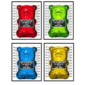 gummy bear mugshot set – funny contemporary andy warhol style aesthetic room decor, wall decoration – unique cool gift for modern pop art fans – original 8×10 unframed poster picture print