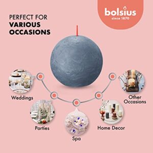 BOLSIUS 3 Pack Twilight Blue Rustic Ball Pillar Candles - 3 Inch - Premium European Quality - Natural Eco-Friendly Plant-Based Wax - Unscented Dripless Smokeless 25 Hour Party and Wedding Candles