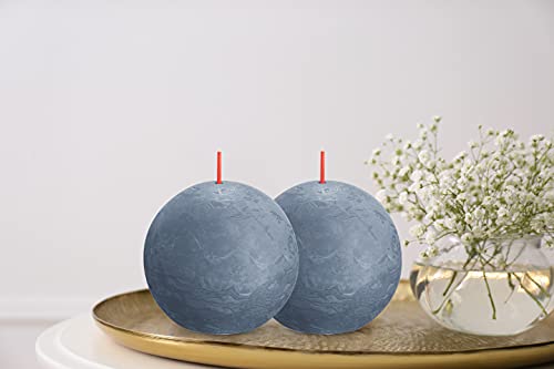 BOLSIUS 3 Pack Twilight Blue Rustic Ball Pillar Candles - 3 Inch - Premium European Quality - Natural Eco-Friendly Plant-Based Wax - Unscented Dripless Smokeless 25 Hour Party and Wedding Candles